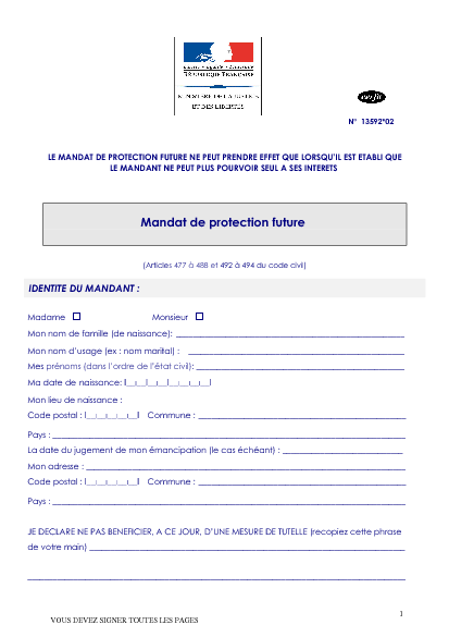 Mandat De Protection Future Formulaire Cerfa Documentissime